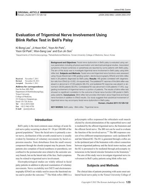 Pdf Evaluation Of Trigeminal Nerve Involvement Using Blink Reflex … · 2019 08 13 · Trigeminal