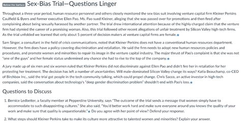 Solved Sex Bias Trial Questions Linger Throughout A