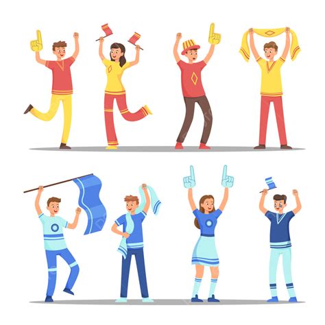 Group Of Football Or Soccer Fans Flat Vector Illustrations Set Set