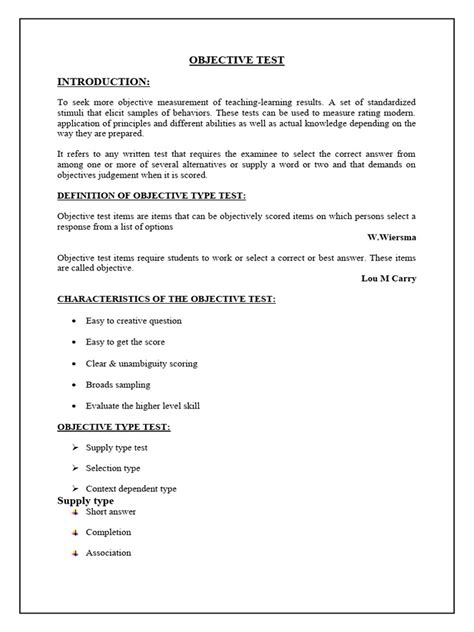 Evaluation Tool Objective Type Test Pdf Multiple Choice Cognition