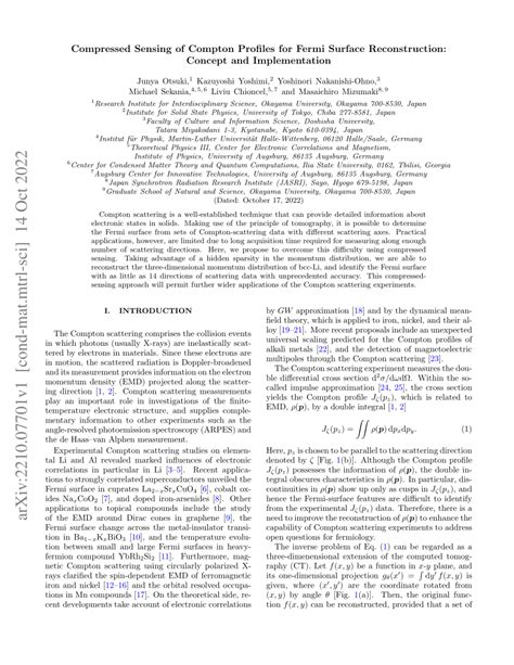 Pdf Compressed Sensing Of Compton Profiles For Fermi Surface Reconstruction Concept And
