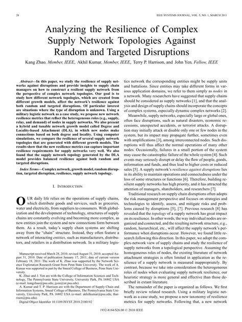 Pdf Analyzing The Resilience Of Complex Supply Network Topologies Against Random And Targeted