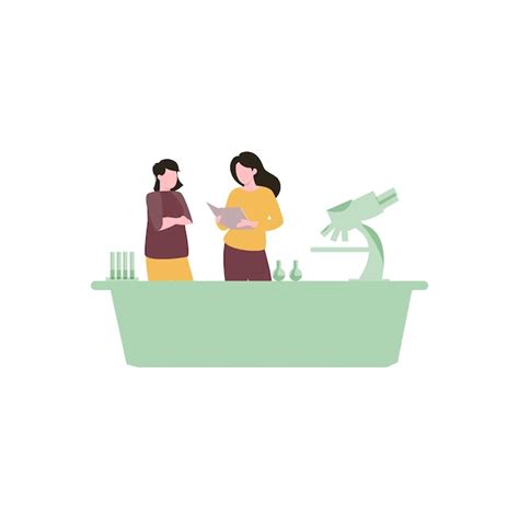 Premium Vector Two Women In A Laboratory With A Microscope