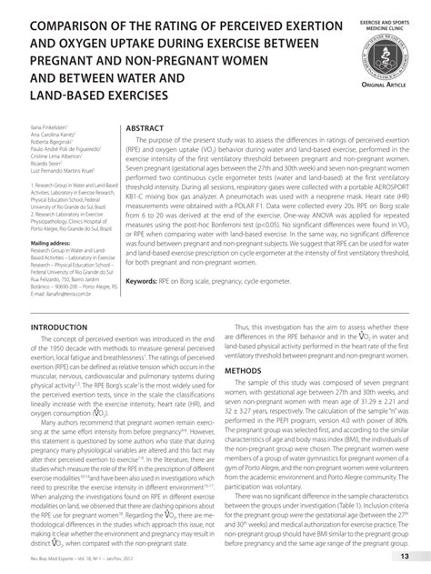 Pdf Comparison Of The Rating Of Perceived Exertion And Oxygen Uptake During Exercise Between