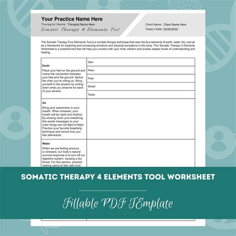 Somatic Therapy 4 Elements Tool Worksheet Editable Fillable Pdf