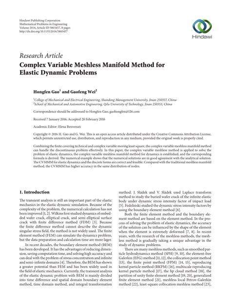 pdf complex variable meshless manifold method for elastic dynamic problems