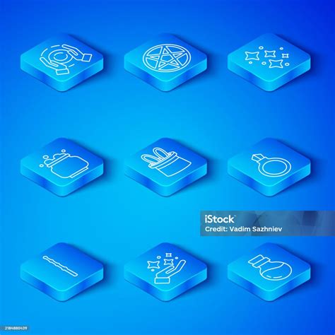 세트 라인 마술 지팡이 마술사 모자 토끼 귀 마술 트릭이 있는 스파클 스타 돌 반지 보석 마녀 가마솥 공 손 및 병 물약 아이콘