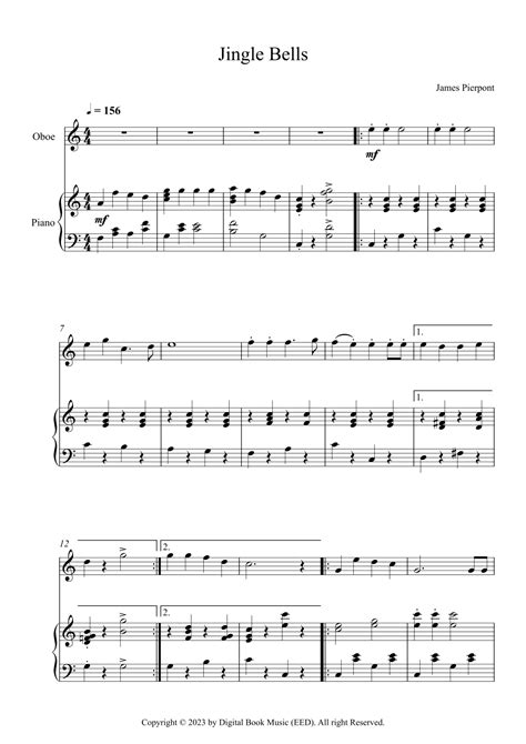 Jingle Bells James Pierpont Oboe Piano Arr Digital Book Music