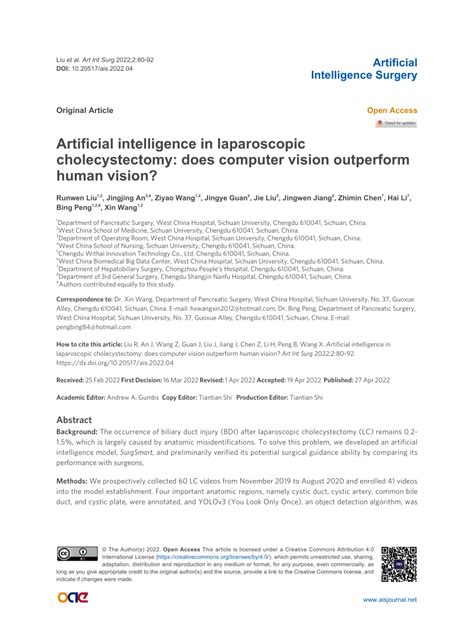 Pdf Artificial Intelligence In Laparoscopic Cholecystectomy Does Computer Vision Outperform