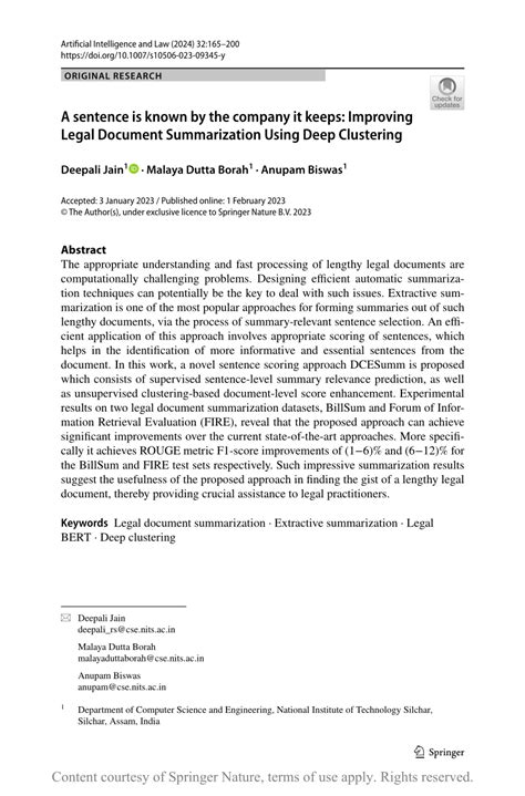 A Sentence Is Known By The Company It Keeps Improving Legal Document Summarization Using Deep