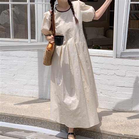 아더먼데이 Made 당일발송 페미닌핀턱 퍼프소매 롱원피스 루즈핏 빅사이즈 임부복 여름원피스 벌룬원피스 휴양지룩 키큰녀