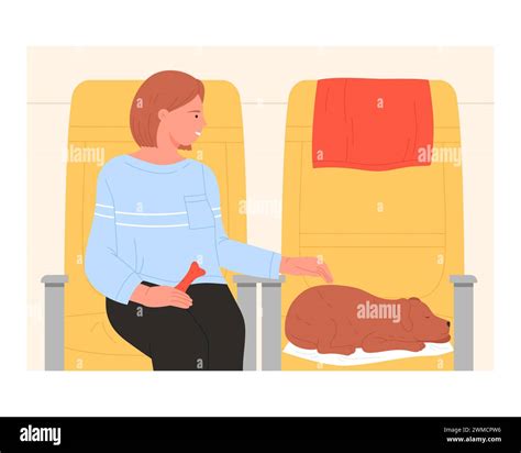 Passenger Sitting Near The Pet Travelling With Dog On Board Cartoon
