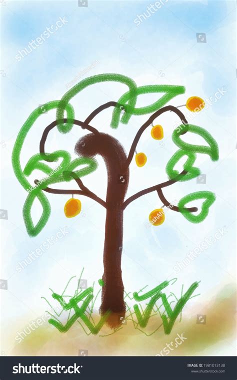Drawing Tree Blue White Background Fruit Stock Illustration 1981013138 Shutterstock