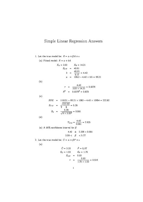 Regression Ans Answer Simple Linear Regression Answers Let The True