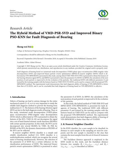 Pdf The Hybrid Method Of Vmd Psr Svd And Improved Binary Pso Knn For