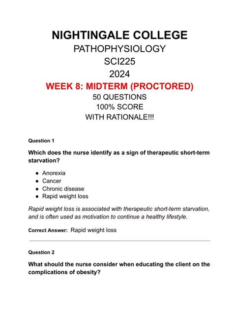Sci 225 Week 8 Midterm Exam Answers 2024 Nightingale College 100