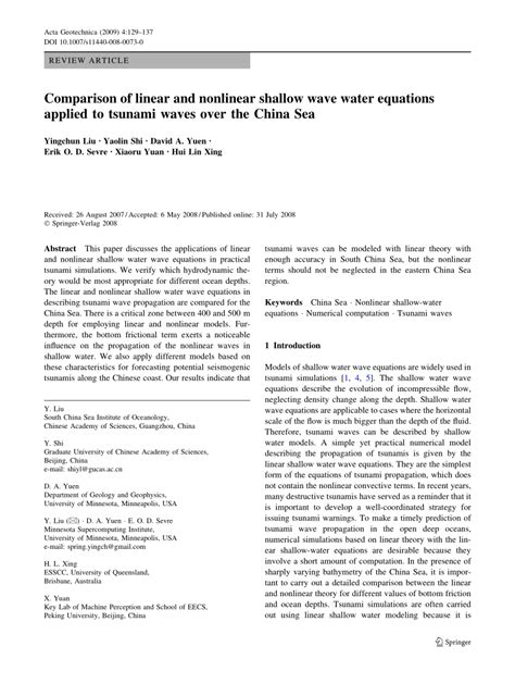 Pdf Comparison Of Linear And Nonlinear Shallow Wave Water Equations Applied To Tsunami Waves