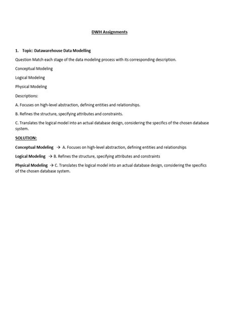 assignment datawarehouse data modelling pdf