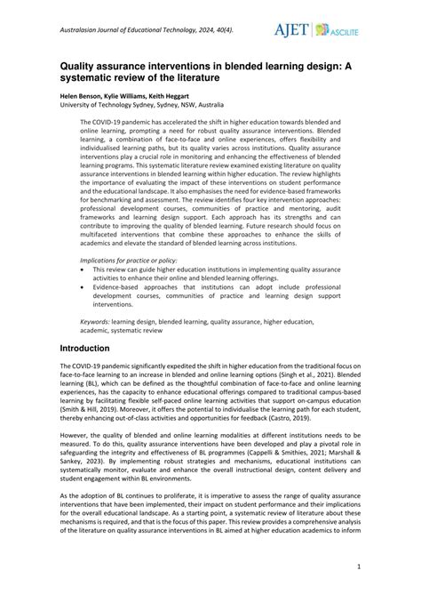 Pdf Quality Assurance Interventions In Blended Learning Design A Systematic Review Of The