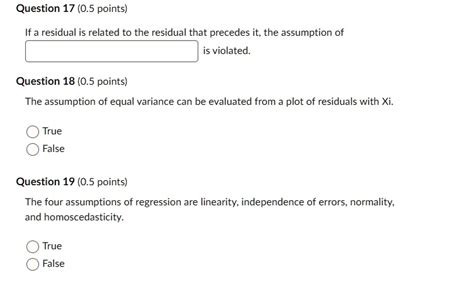 Question 1705 Points If A Residual Is Related To The Residual That Precedes Itthe Assumption Of