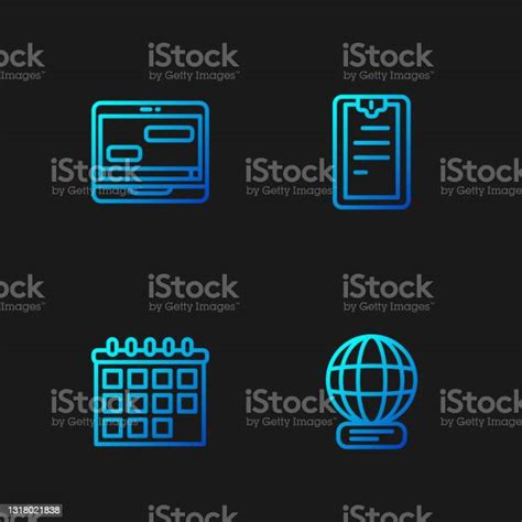 체크리스트가 있는 전 세계 라인 캘린더 랩톱 및 클립보드에서 채팅 메시지를 설정합니다 그라데이션 색상 아이콘입니다 벡터 0명에 대한 스톡 벡터 아트 및 기타 이미지 Istock