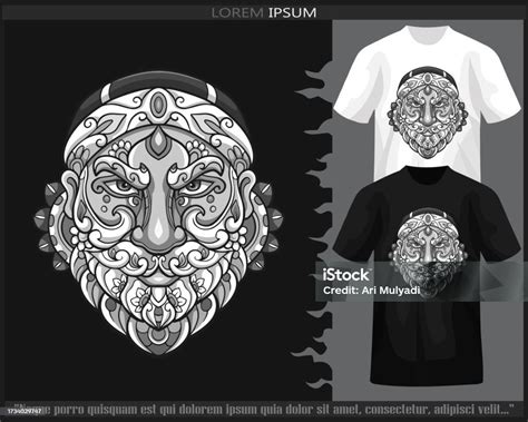 Стокова ілюстрація Монохромна Голова Сантаклауса Зображена На Чорнобілій Футболці — Завантажте