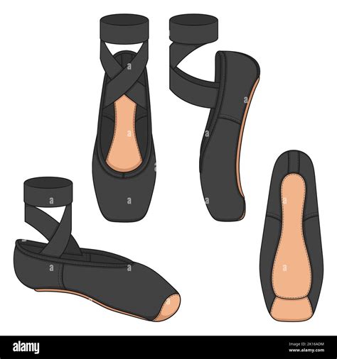 Set Of Color Illustrations With Black Pointe Shoes Ballet Shoes Isolated Vector Objects On