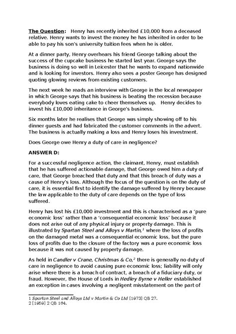 Tort Example Response The Question Henry Has Recently Inherited £