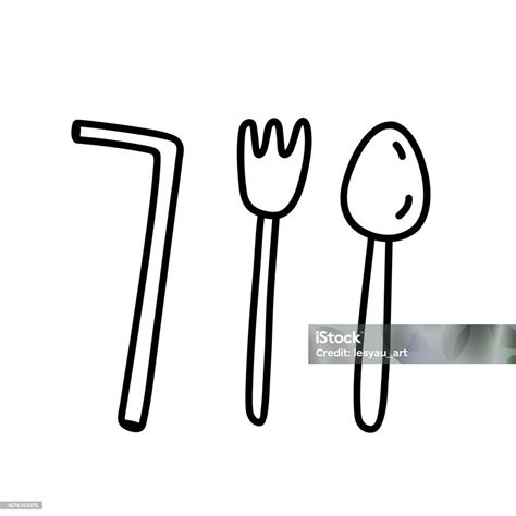 강철 칼 포크 숟가락 빨대는 흰색 배경에 격리된 음료용입니다 낙서 스타일의 벡터 손으로 그린 그림입니다 장식 로고에 적합합니다 강철에 대한 스톡 벡터 아트 및 기타 이미지