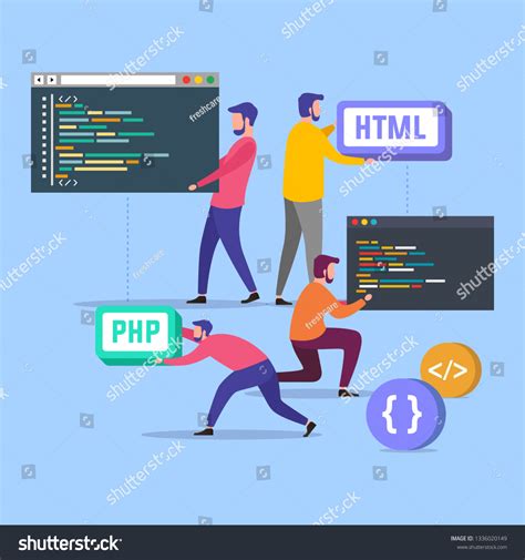 Programming Web Development Concept Programmers Code Stock Vector