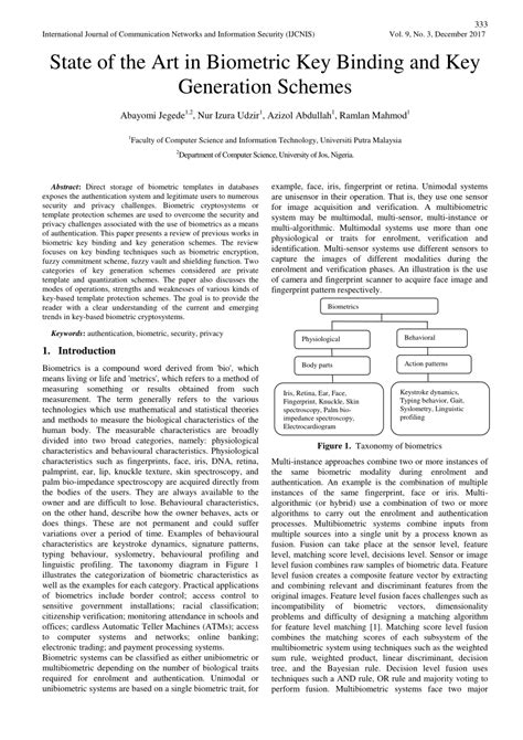 Pdf State Of The Art In Biometric Key Binding And Key Generation Schemes