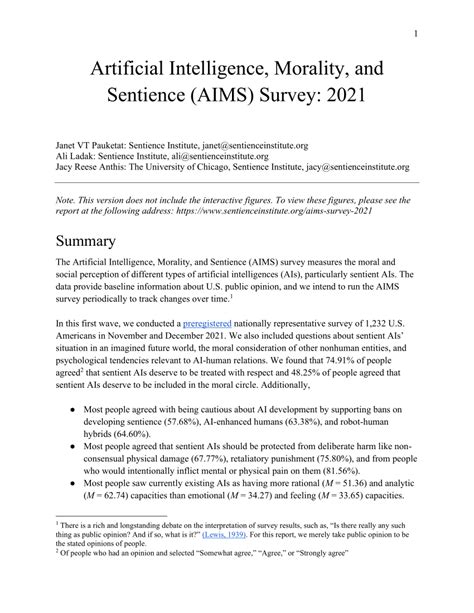 Pdf Artificial Intelligence Morality And Sentience Aims Survey 2021