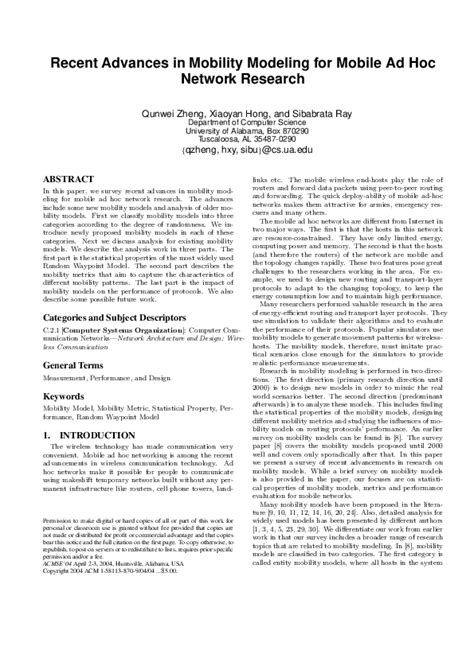 pdf recent advances in mobility modeling for mobile ad hoc network