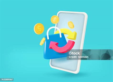 화살표와 동전이있는 쇼핑백 캐쉬백 개념 3d 벡터 배너 3차원 형태에 대한 스톡 벡터 아트 및 기타 이미지 3차원 형태 가방 개념 Istock