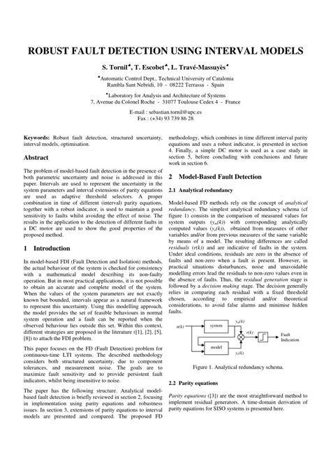 Pdf Robust Fault Detection Using Interval Models