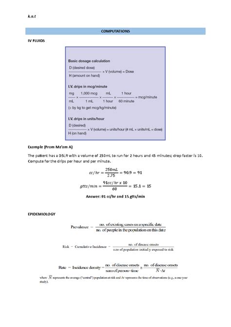 Formula Iv And Drug Calculations Medical Surgical Nursing Ka