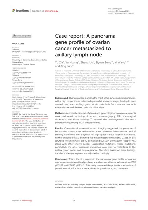 Pdf Case Report A Panorama Gene Profile Of Ovarian Cancer Metastasized To Axillary Lymph Node