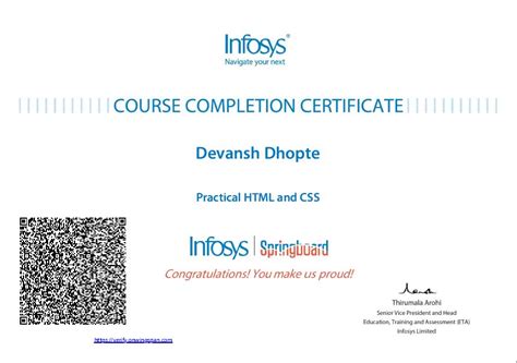 Devansh Dhopte On Linkedin Html Css Webdevelopment Certifications Html5 Infosys
