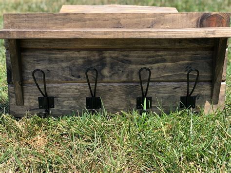 Rustic Shelf With Hooks Etsy