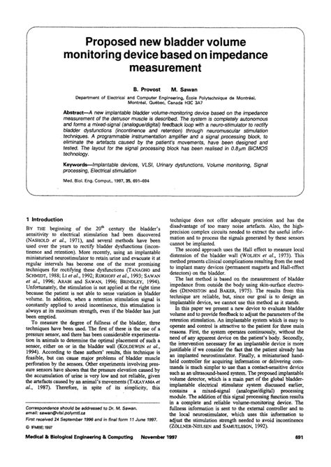 Pdf Proposed New Bladder Volume Monitoring Device Based On Impedance Measurement