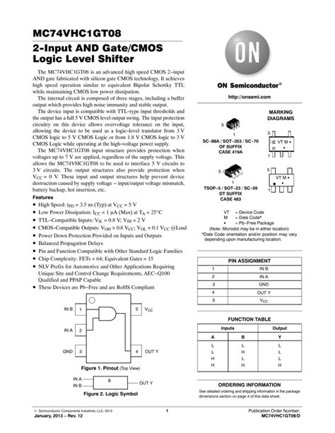 MC74VHC1GT08 2 Input AND Gate CMOS Logic Level Shifter