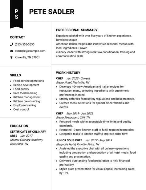 Best Chef Cv Examples And Tips To Use In 2026