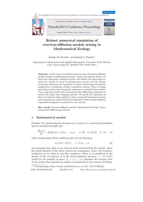Pdf Numan2014 Conference Proceedings Robust Numerical Simulation Of Reaction Diffusion Models