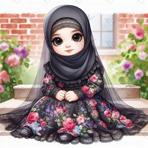 بک گراند کودکانه دختر کوچولوی ناز با حجاب پیرهن گل گلی نشسته روی پله کد 42690 ویژه عکس گراف