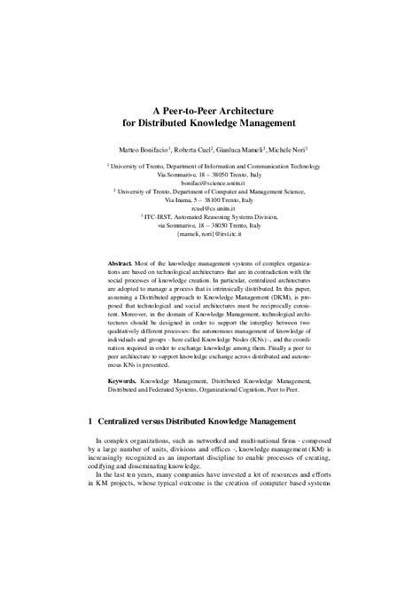 pdf a peer to peer architecture for distributed knowledge management
