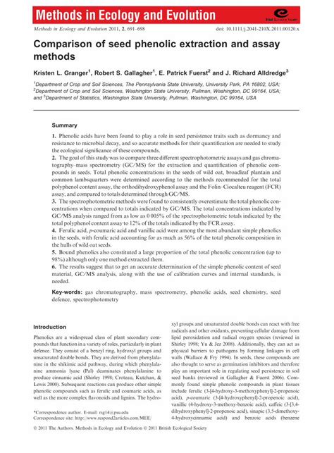 Pdf Comparison Of Seed Phenolic Extraction And Assay Methods Dokumentips