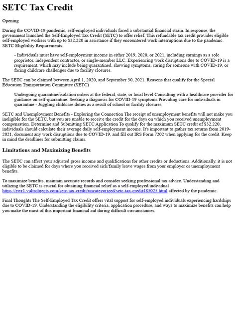 Setc Tax Credit Origin 124672 Pdf Self Employment Small Business And Entrepreneurs