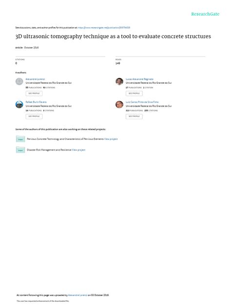 3d Ultrasonic Tomography Technique As A Tool To Evaluate Concrete Structures 2016 Pdf
