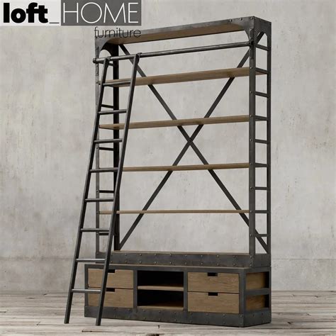 Industrial Wood Display Shelf Ladder Loft Home