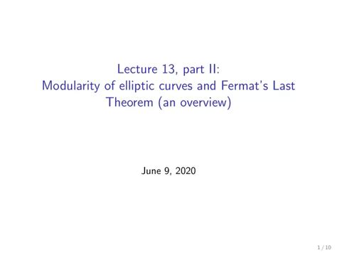 [ppt] Lecture 13 Part Ii Modularity Of Elliptic Curves And Fermats Last Powerpoint